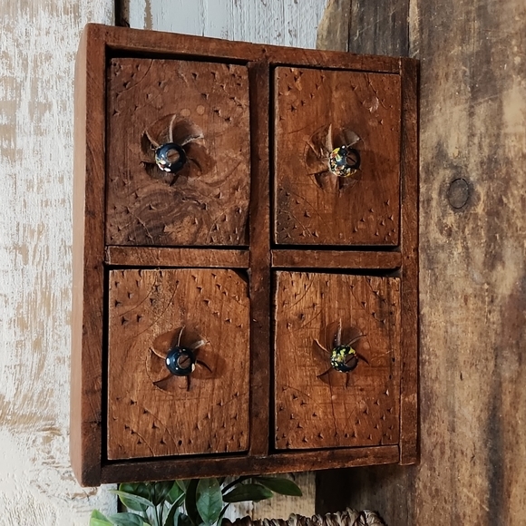 Source Unknown | Accents | Carved Wood Teaspice Chest With Glass Knobs ...